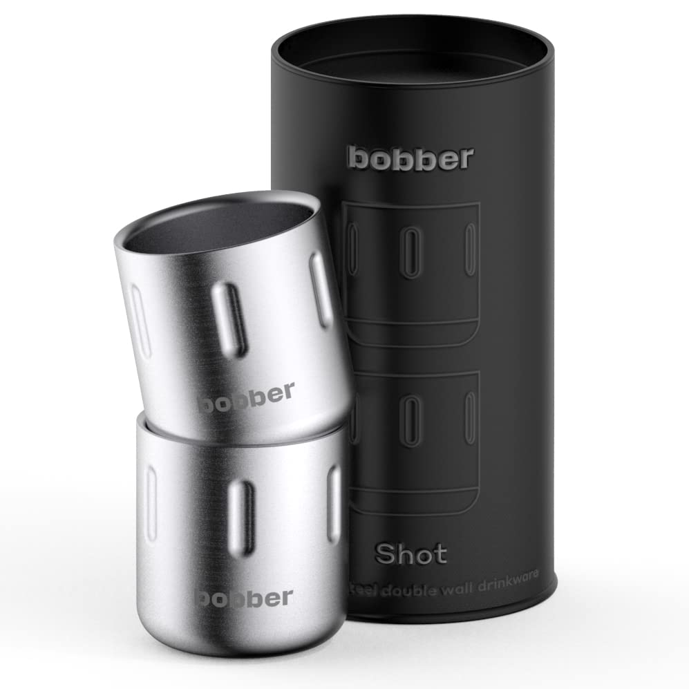 BOBBER Shot - 3.4 oz (100ml) Stainless Steel Double Walled Espresso Cups - Set of 2 Heat Resistant Non Insulated Metal Coffee Cups With Gift Box (Matte)