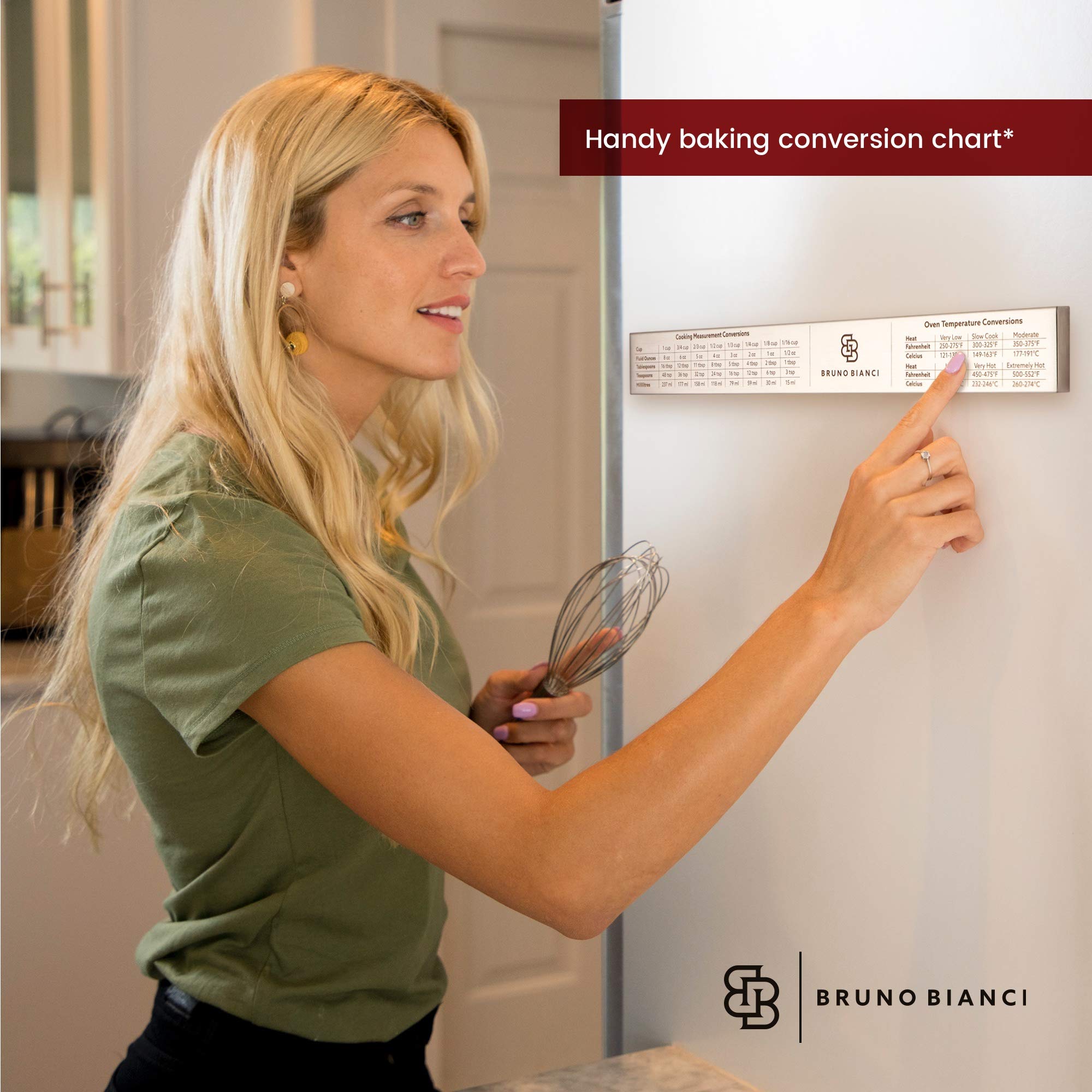 Bruno Bianci Magnetic Knife Strip with Cooking Conversion Charts -16 Inch Premium Wall-Mounted Knives Organizer, Space-Saving Kitchen Utensil Holder for Home Cooks and Master Chefs