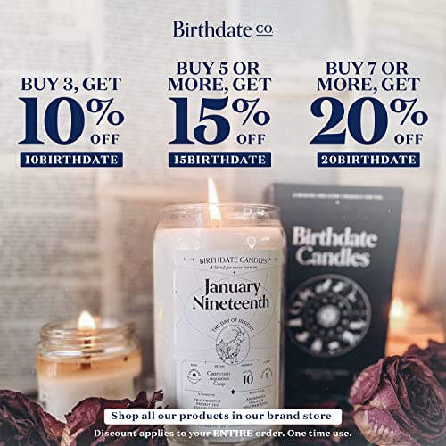 Birthdate Candles, March 11 - Pisces Zodiac Scented Candles Birthday Gift - Jasmine, Cedarwood & Thyme Scent - All-Natural Soy & Coconut Wax, 60-80 Hour Burn Time - Made in USA