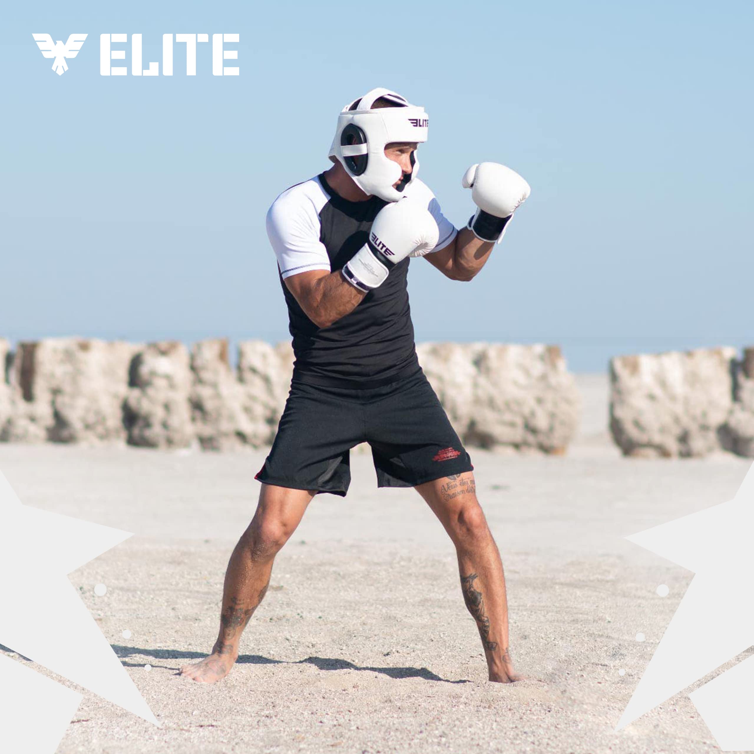 Best Boxing & Kick Boxing Gloves for Men and Women, Training & Sparring Gloves for Pro Fighters, Complimentary Hand Wraps and Mesh Bag (16, Black on White)
