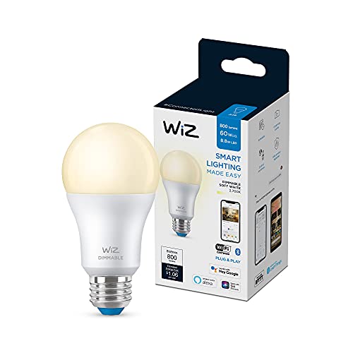 WiZ 60W A19 Soft White LED Smart Bulb - Pack of 1 - E26- Indoor - Connects to Your Existing Wi-Fi - Control with Voice or App + Activate with Motion - Matter Compatible