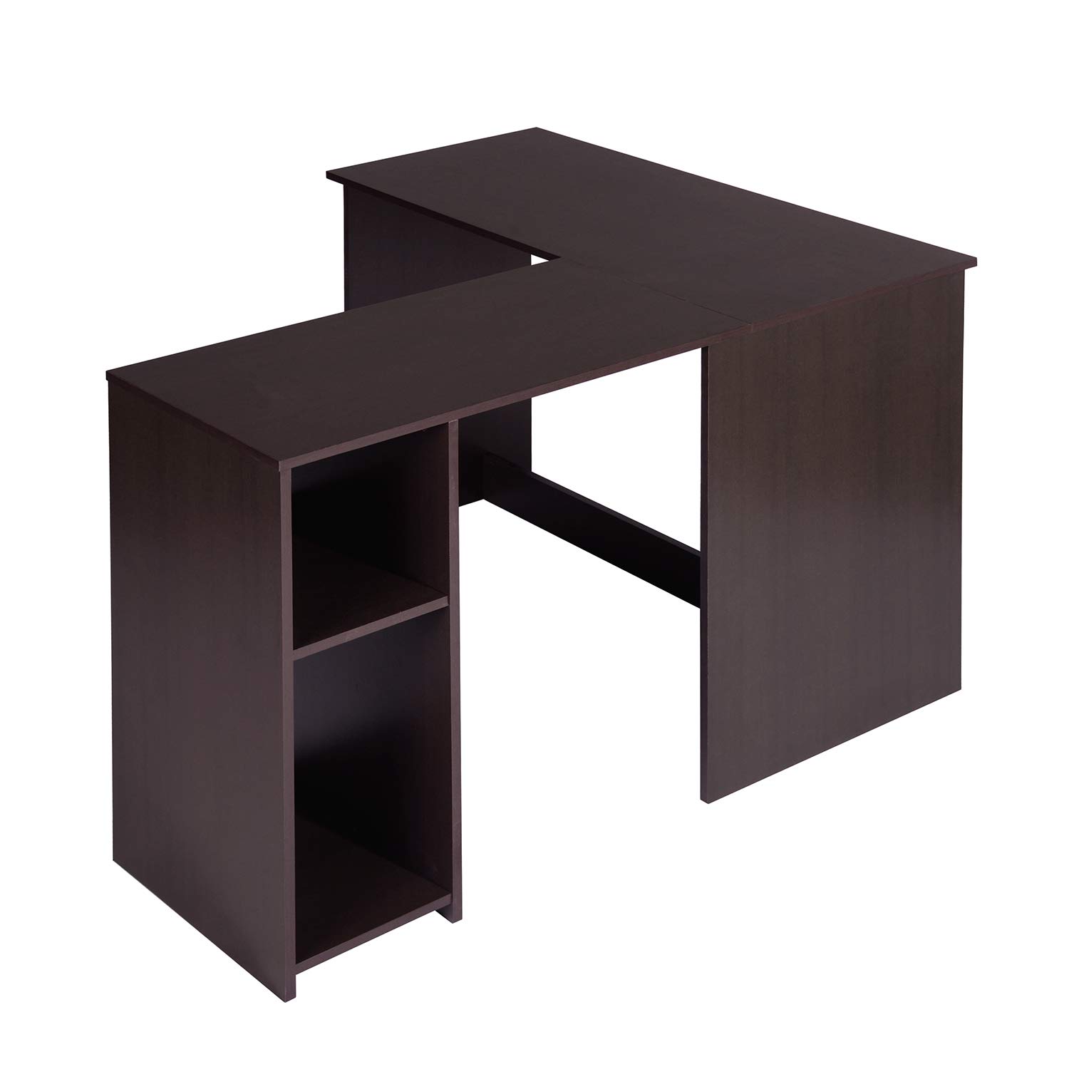 wOod-it L Shaped Work Computer Home Office Shelves Storage, Student Desks for Bedroom, Gaming Table for Corner Small Space, Dark Brown