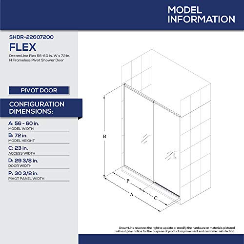 DreamLine Flex 34 in. D x 60 in. W x 76 3/4 in. H Semi-Frameless Shower Door in Brushed Nickel with Right Drain Base and Backwalls, DL-6229R-04