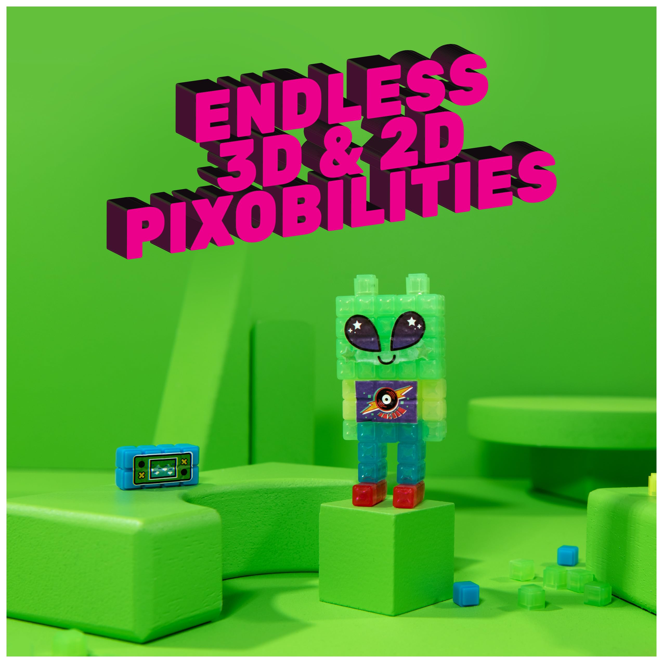Pixobitz, Exclusive Neon Studio with 600 Water Fuse Beads, Decos and Accessories, Makes 3D Creations with No Heat, Arts and Crafts Kids Toys