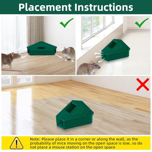 Upgraded Mouse Bait Station with Keys & Visible Window Indoor Outdoor for Rats Mice Rodents, Reusable Mouse Poisoning Bait Blocks Trap, Friendly for Children & Pets (8 Pack, Green)
