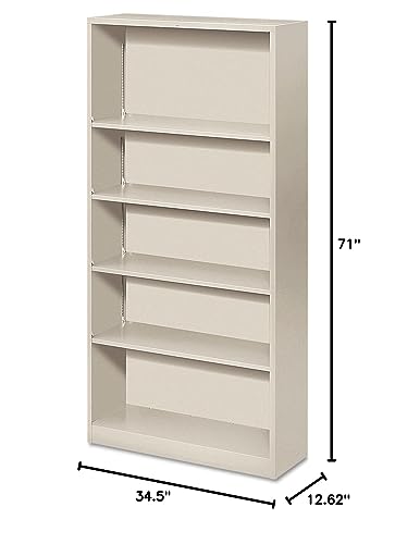 HON S72ABCQ Metal Bookcase, Five-Shelf, 34-1/2w x 12-5/8d x 71h, Light Gray