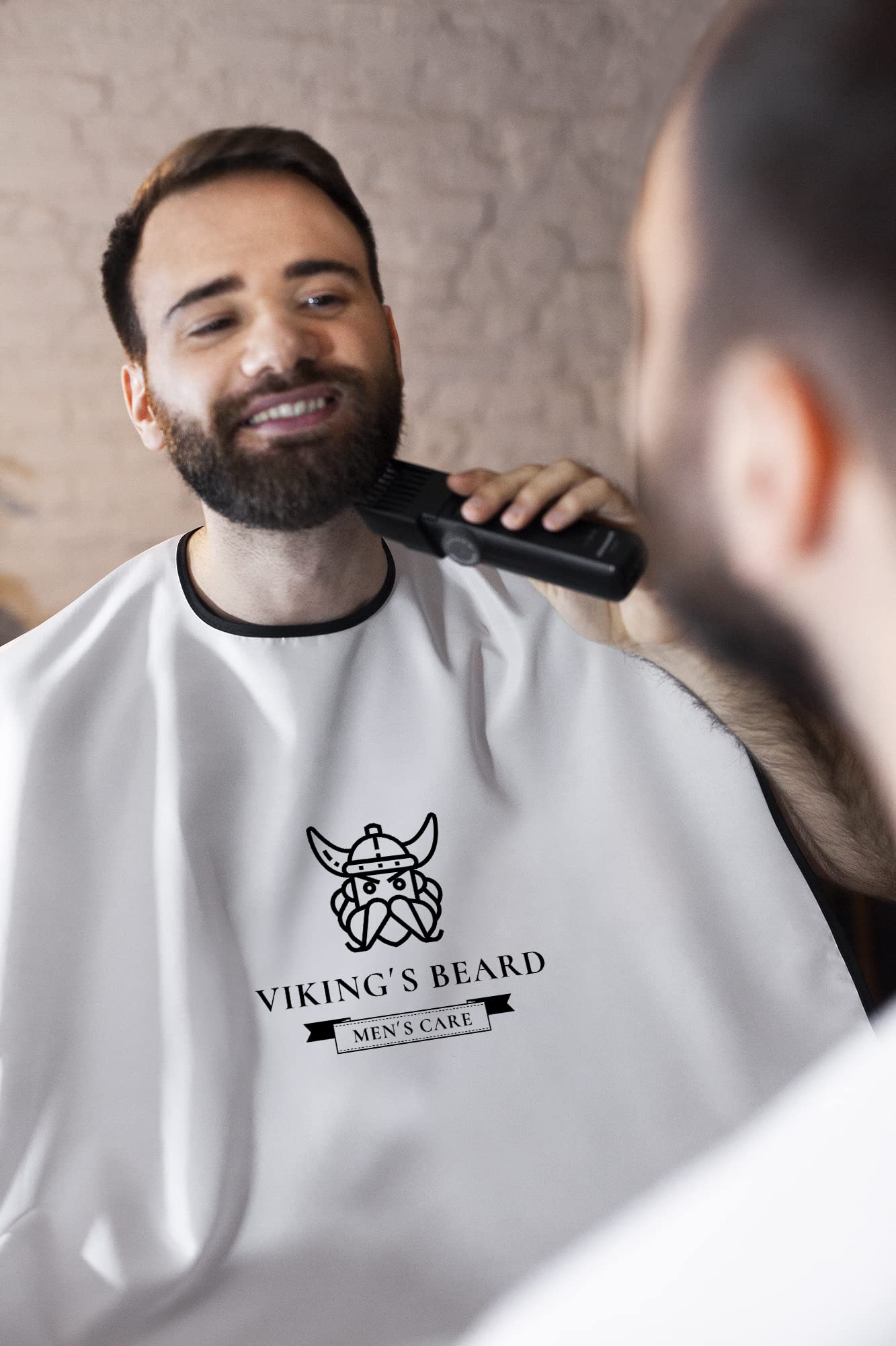 Beard Apron, Hair Clippings Catcher with Bag, Grooming Cape Apron, Beard Catcher for Shaving Trimming, Non-Stick Beard Cape- White