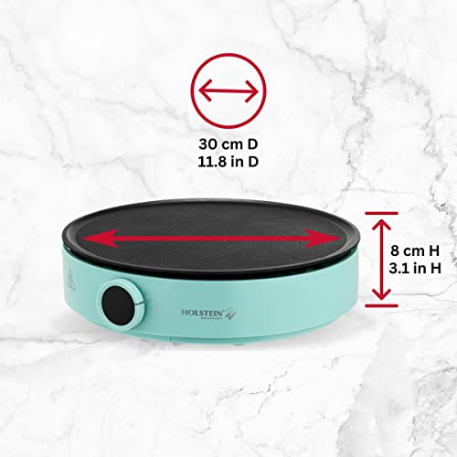 Holstein Housewares 12” Crepe Maker - Adjustable Temperature Control - Nonstick Griddle for Versatile Cooking of Crepes, Blintzes, Pancakes, Eggs, Bacon & More - Easy to Clean - Indicator Lights