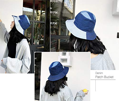 Aodrusa Womens Patch Bucket Sun Hat Denim Cotton Fisherman Caps Blue One Size