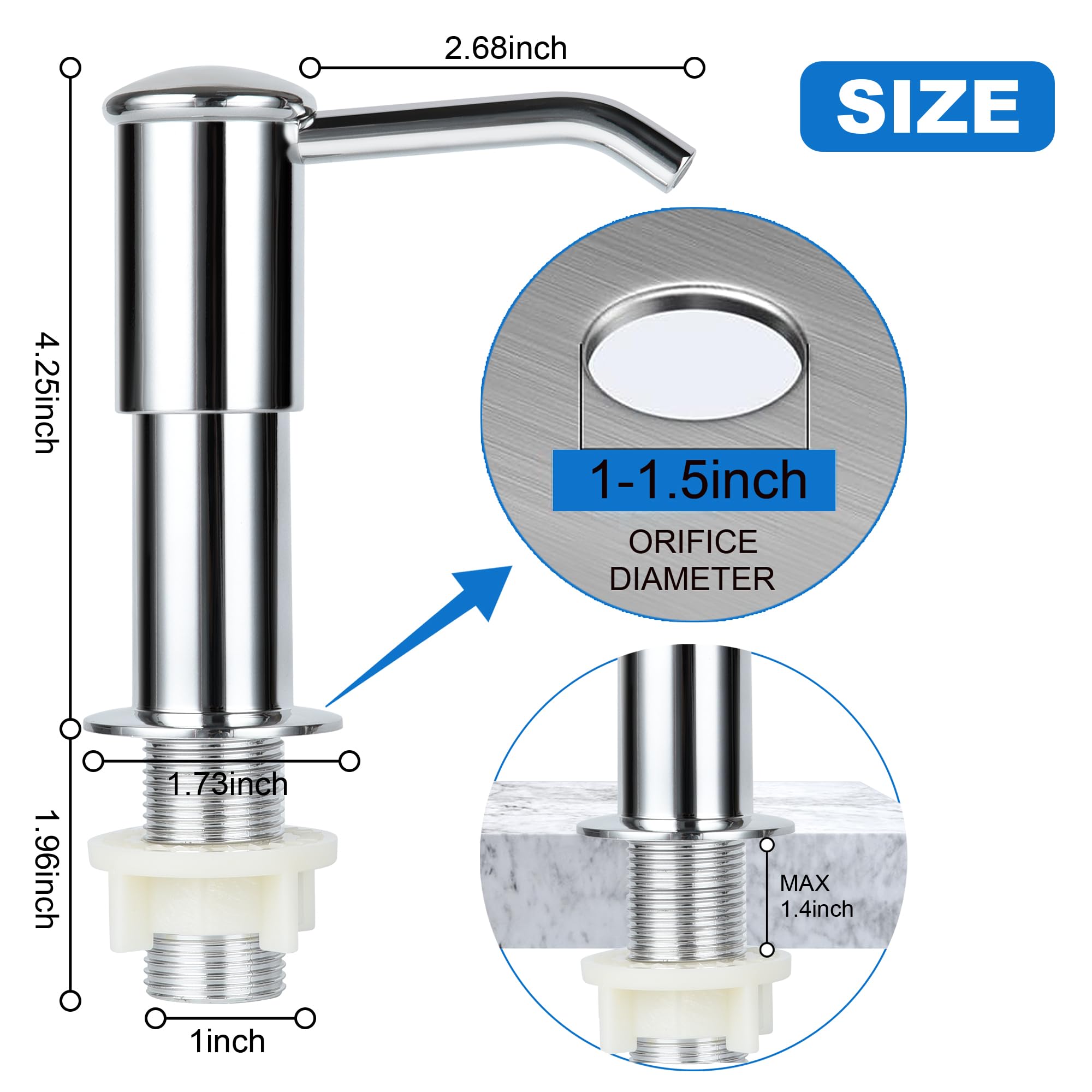 Kitchen Sink Soap Dispenser, ABS Plastic Pump Head for Soap or Lotion,Built in Sink Soap Dispenser Pump, Counter soap Dispenser with 40" Silicone Extension Tube Kit (Grey)