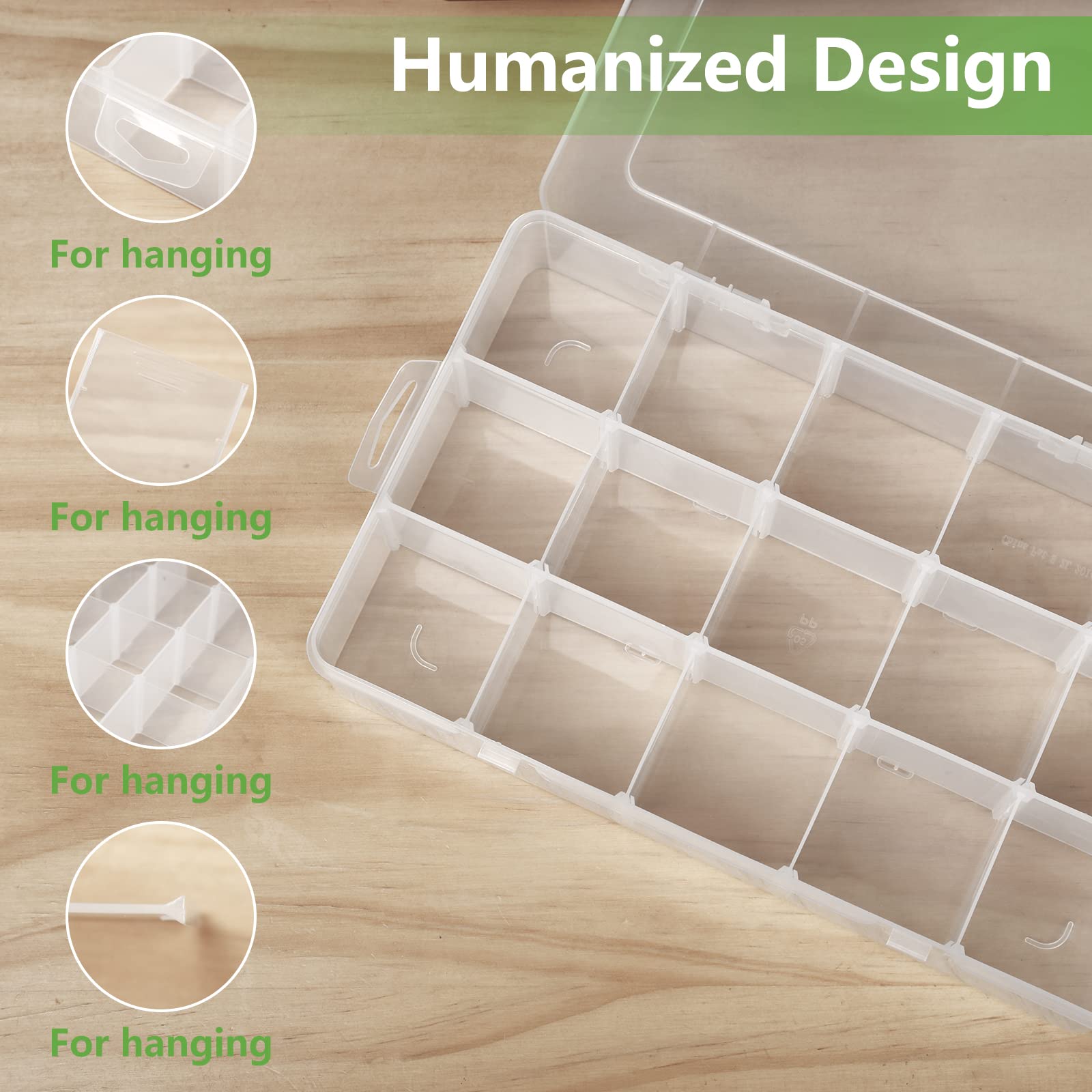 Bluedale 15 Grids Clear Craft Organizer Storage Box, Plastic Bead Container Organizers with Adjustable Dividers, Compartment Organizer Box for Art DIY, Jewelry, Earring, Screw, Small Parts