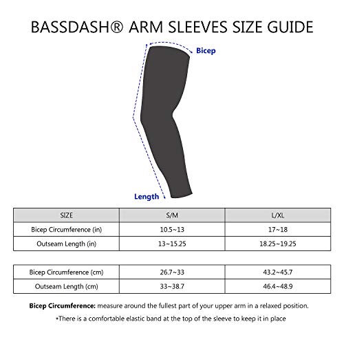 BASSDASH UPF 50+ UV Protection Arm Sleeves Fishing Kayaking Hiking Cycling