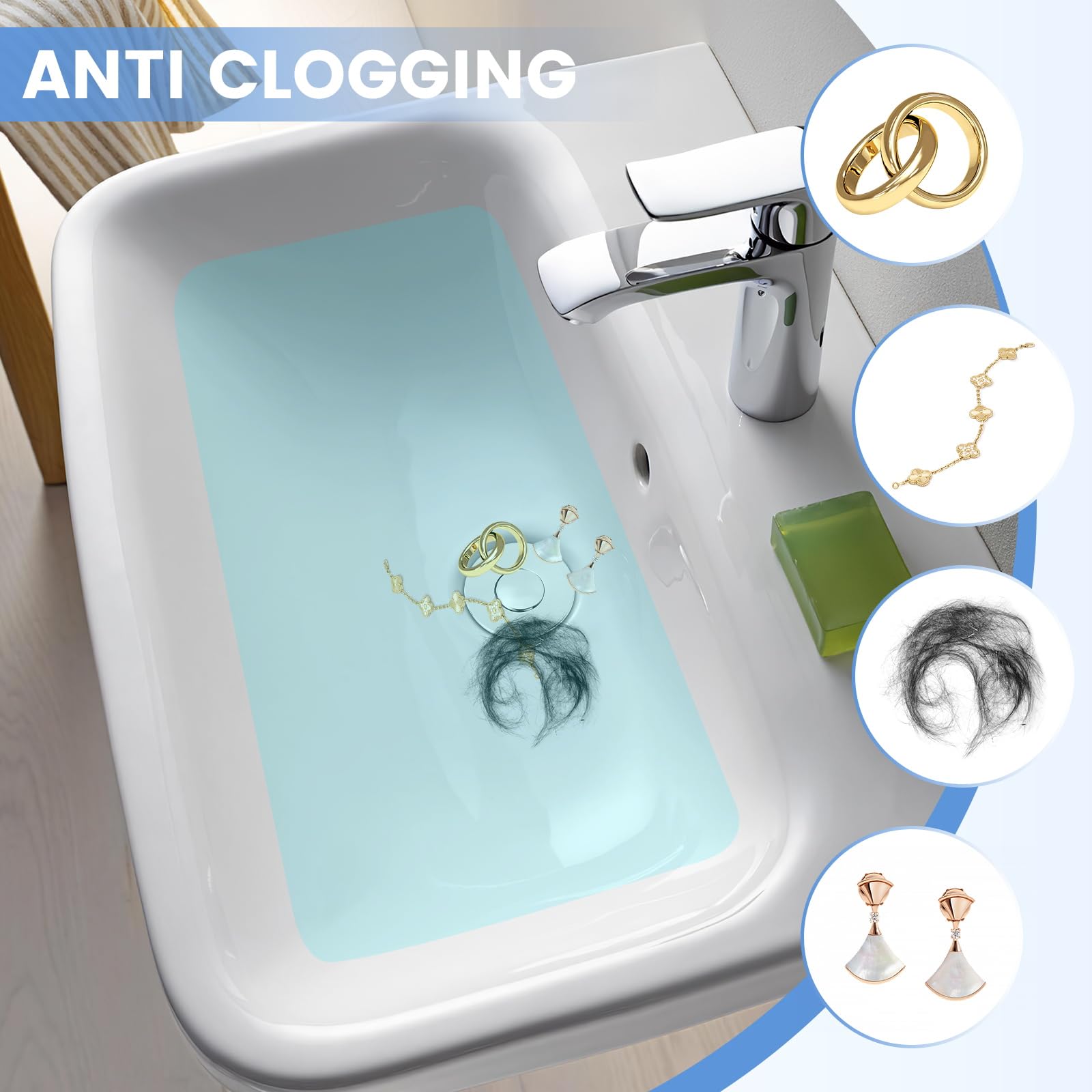 BGXT 2 Pack Bathroom Sink Stopper Magnetic - Pop Up Basin Sink Drain Strainer for 1.22"~1.54", U.S. Standard Drain, 2 in 1 Sink Drain Strainer with Hair Cathcer (Silver)