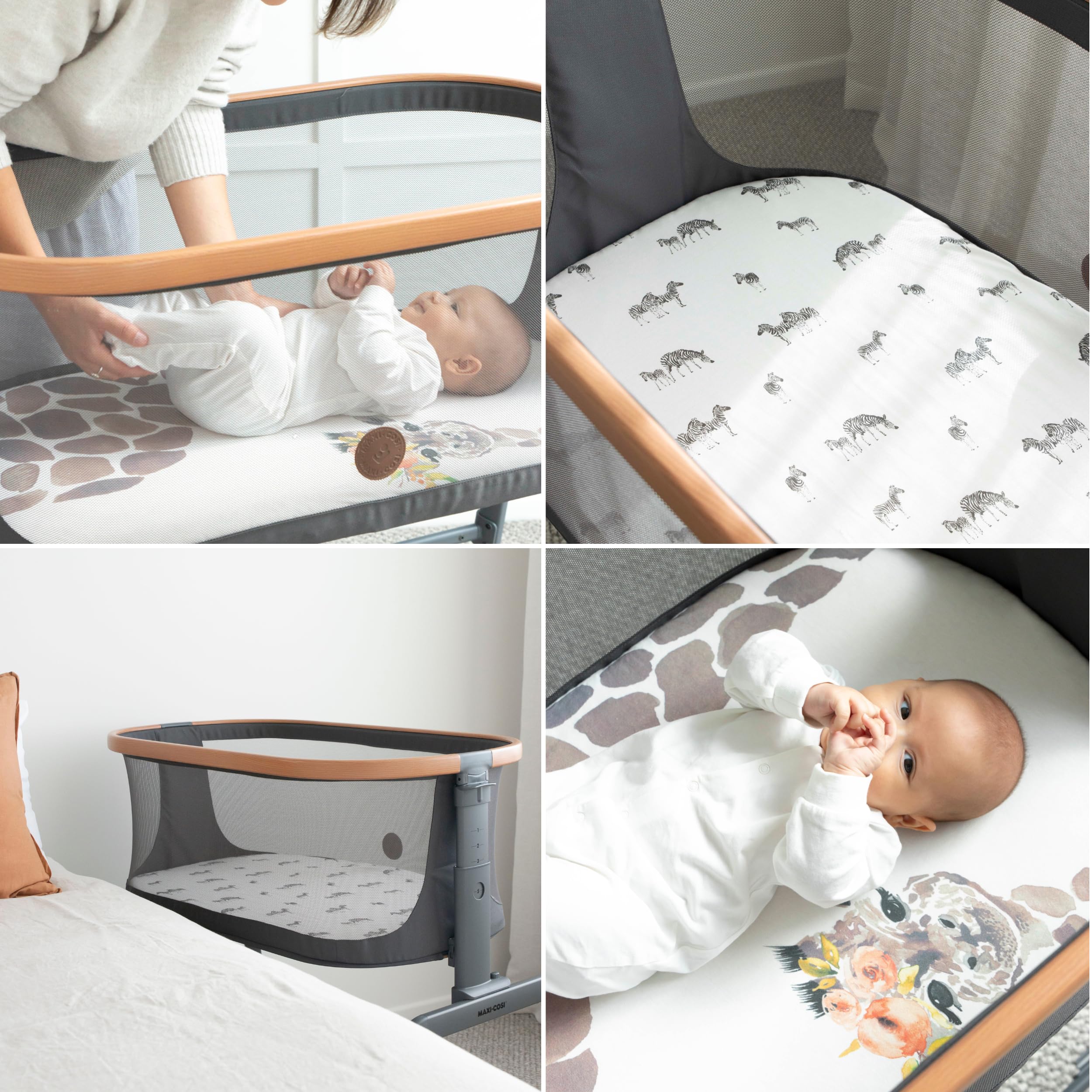 Bassinet Fitted Sheets 33 x 20β Compatible with Mika Micky, Maxi COSI, Ronbei, Amke, Baby Joy, Cloud Baby, Koola Baby Bedside Sleeper β 100% Organic Jersey Cotton β Safari Giraffe β 2 Pack