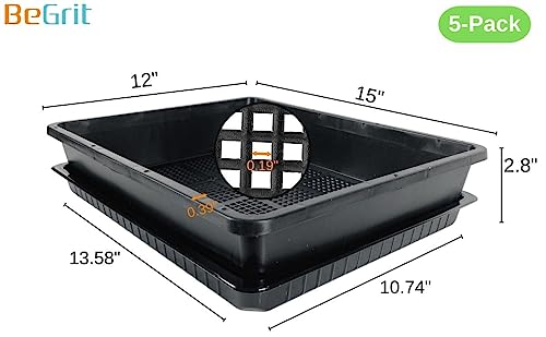 BeGrit Seed Starter Trays 5-Pack 15x12 inch Mesh Tray Plastic Plant Trays Garden Seedling Starter Kit Bonsai Training Pots Succulent Transport Pots with 5 Bases