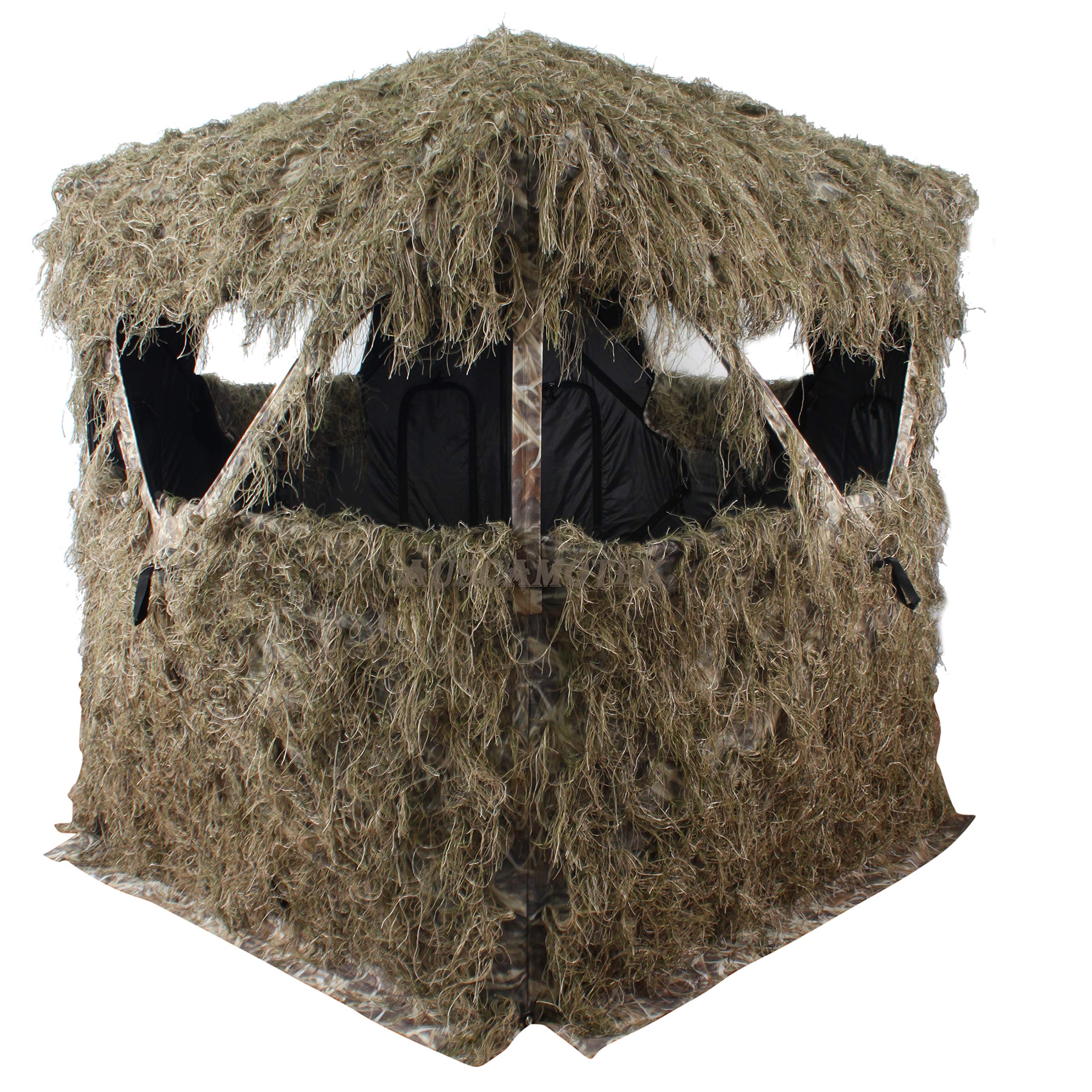 AUSCAMOTEK Scouter Ghillie Ground Blind for 3 Person Deer Hunting with Ghilly Cover