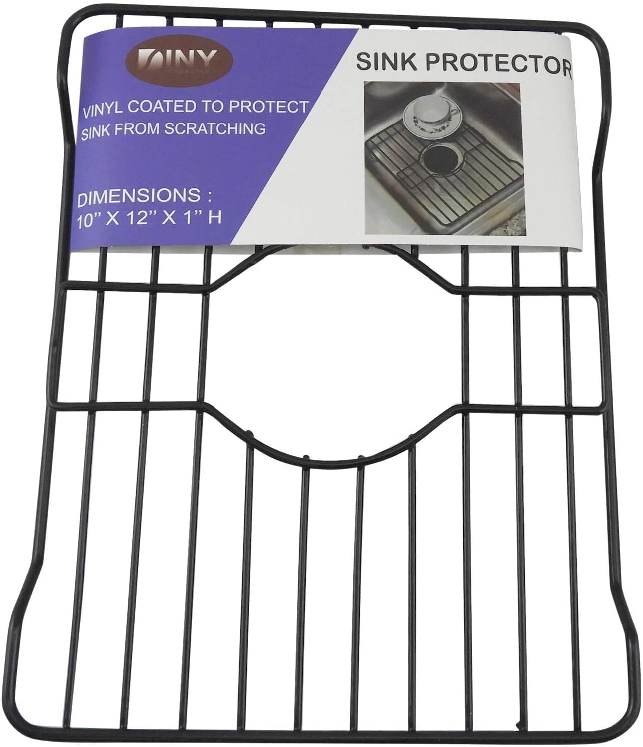 Dependable Industries Vinyl Coated Sink Protector Grid Black Insert Rack 10" x 12" x 1"H Size Small