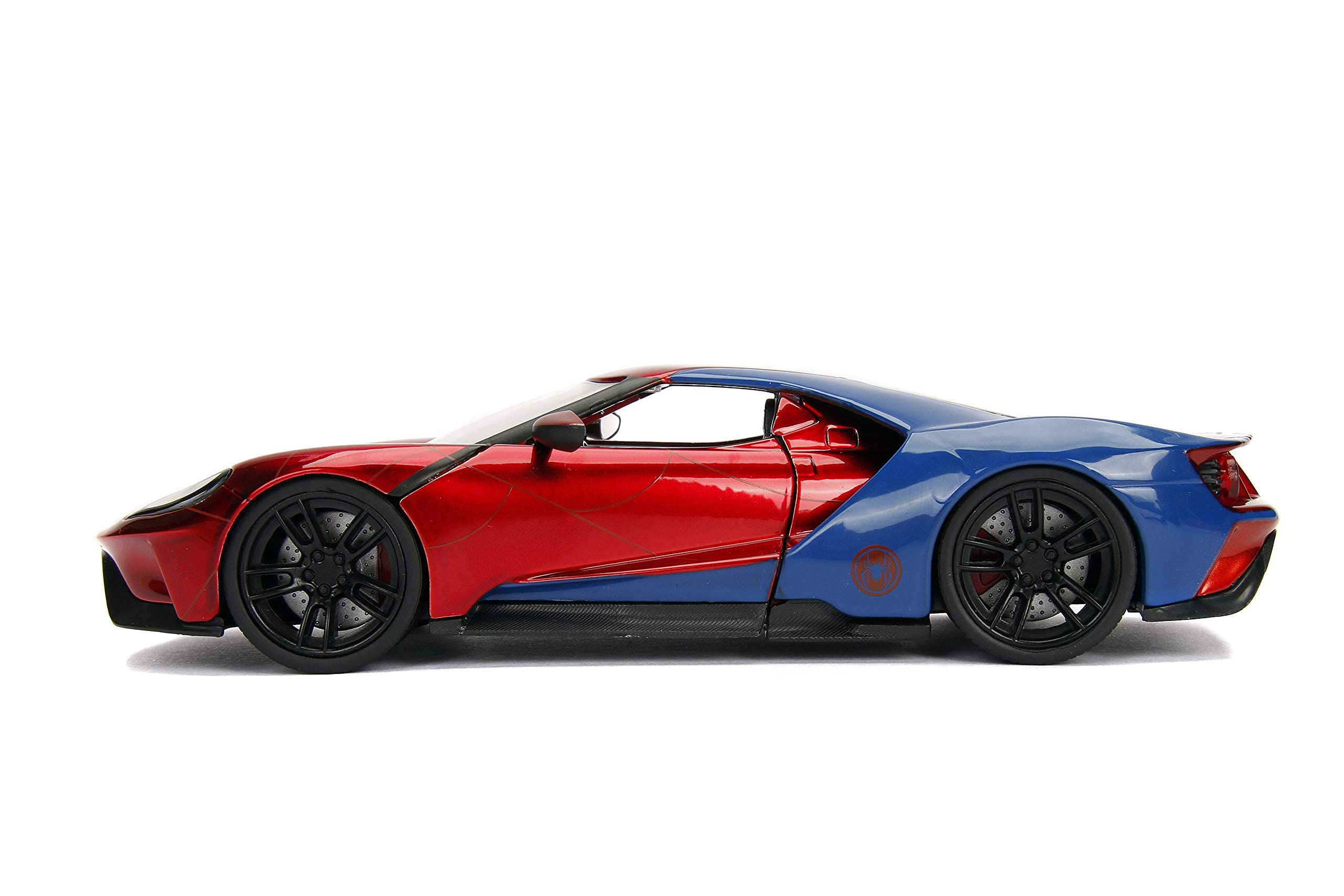 Jada Toys Marvel 1:24 2017 Ford GT Die-cast Car with 2.75" Spider-Man Figure, Toys for Kids and Adults, Red/Blue (99725)
