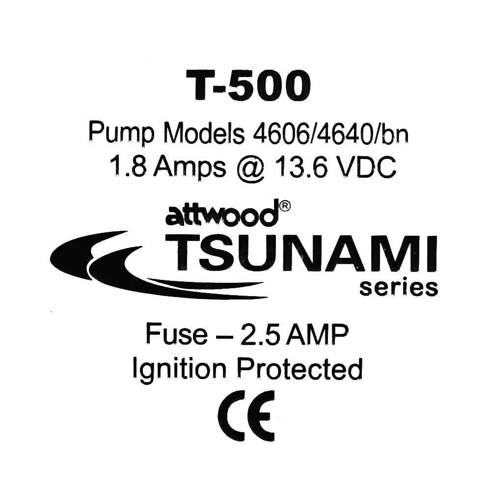 Attwood 4606-7 Tsunami T500 Bilge Pump, 500 GPH, 12-Volt, Barbed ¾-Inch Diameter Outlet, 29-Inch Wire
