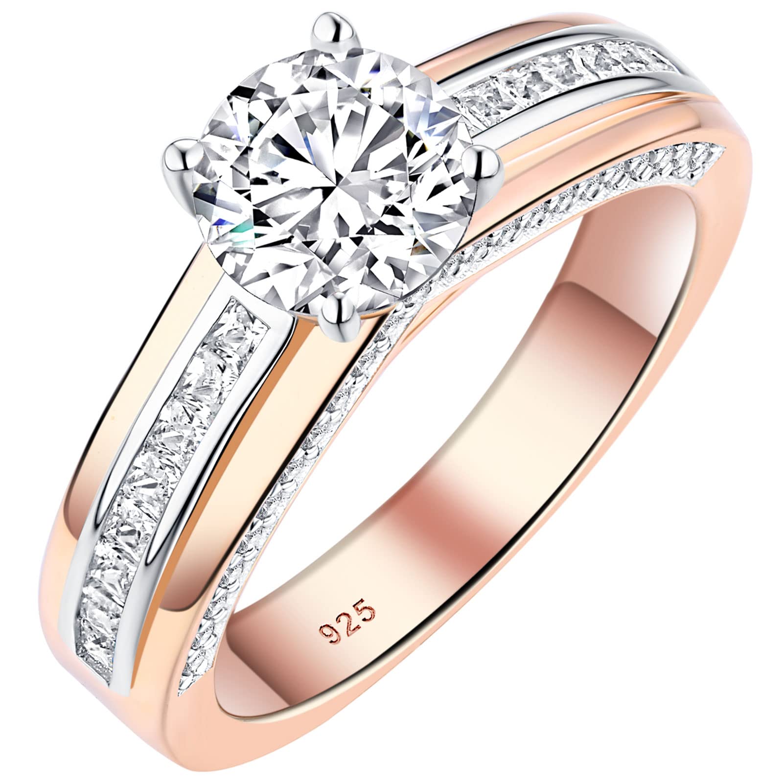 Blongme 2.5 CT Wedding Rings for Women Engagement Ring Sterling Silver AAAAA Cz 925 Sterling Silver Round Solitaire Rose Gold Size 6