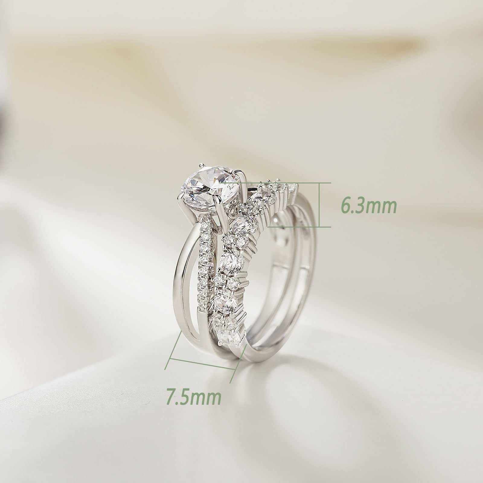 Blongme 2Ct Wedding Rings for Women Bridal Ring Sets 925 Sterling Silver AAAAA CZ Engagement Rings Twisting Infinity Pave Set Size 7
