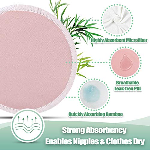 wegreeco Bamboo Nursing Breast Pads (14 Pack) + Laundry Bag & Travel Storage Bag, 4.7 inch Option - Washable & Reusable Breastfeeding Nursing Pads (Mild, Large)
