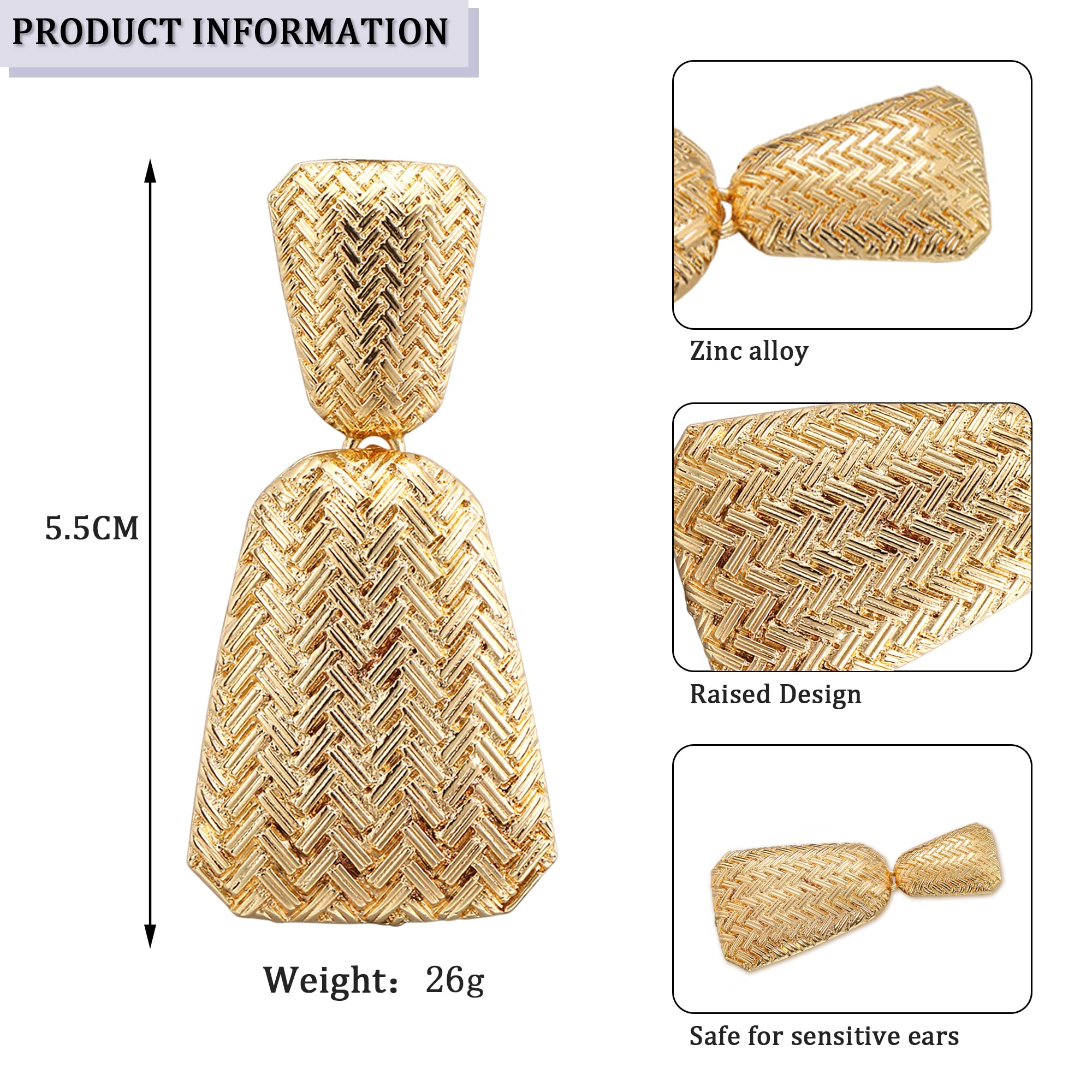 BESTEEL 9 Pairs Gold Statement Drop Earrings for Women Geometric Dangle Earrings Large Metal Rectangle Earrings Set