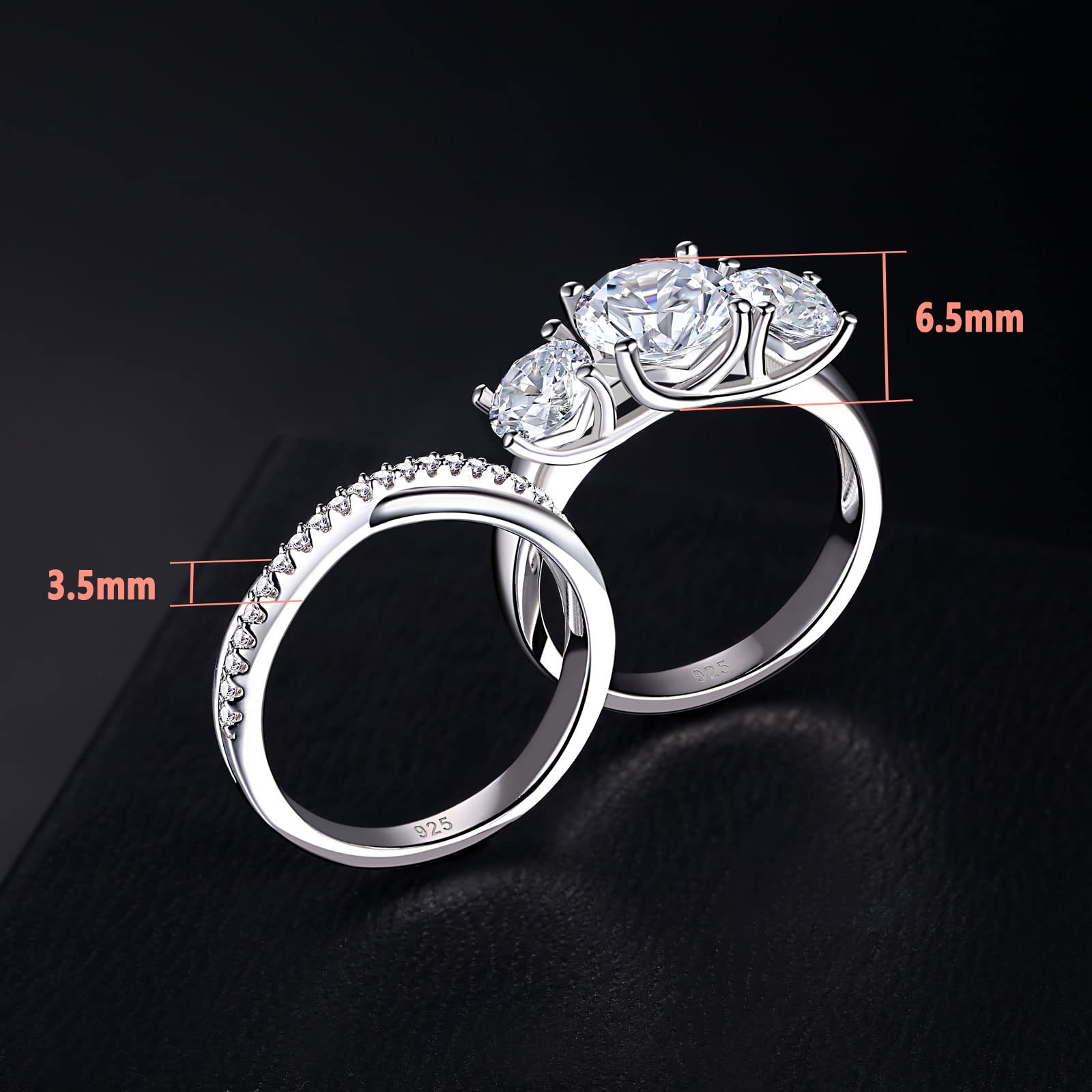 Blongme 3.7Ct Three-Stone Engagement Wedding Ring Sets Cz Promise Wedding Rings for Women 925 Sterling Silver Round Cut Sparkling Wedding Band Size 7