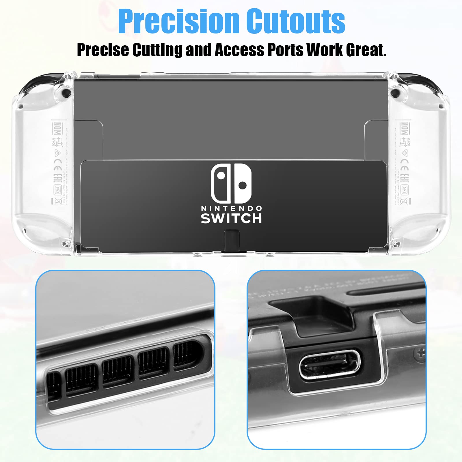 Bestico Case for Nintendo Switch OLED Model Dockable Clear Protective Case Cover for Switch OLED Model Console and Joy Con, PC Hard Shell Accessories Protector Anti-Shock & Anti-Fall