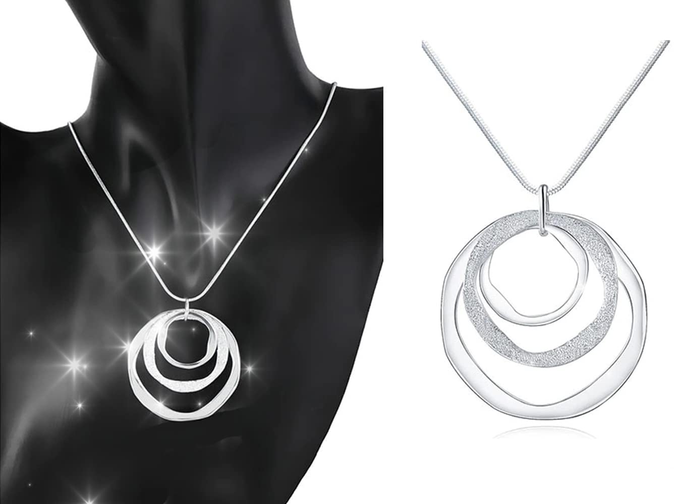 Blazing Autumn Sterling Silver Chain with Three Circle Pendant Necklace For Women