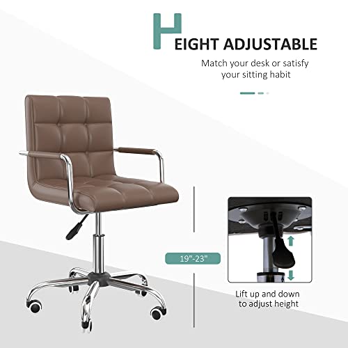 HOMCOM Home Office Chair, Modern Computer Desk Chair, Task Chair with Upholstered PU Leather, Adjustable Height, Swivel Wheels, Brown