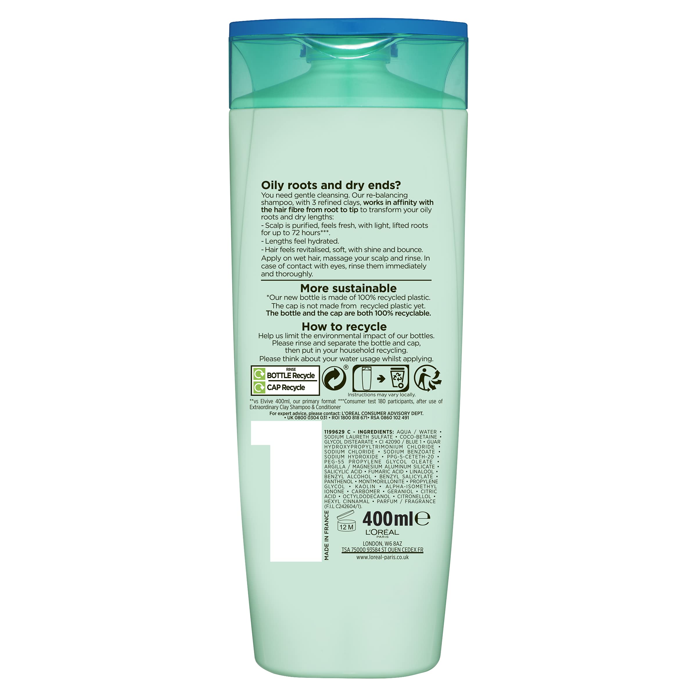 L'Oreal Paris Elvive Extraordinary Clay Re-Balancing Shampoo 400ml