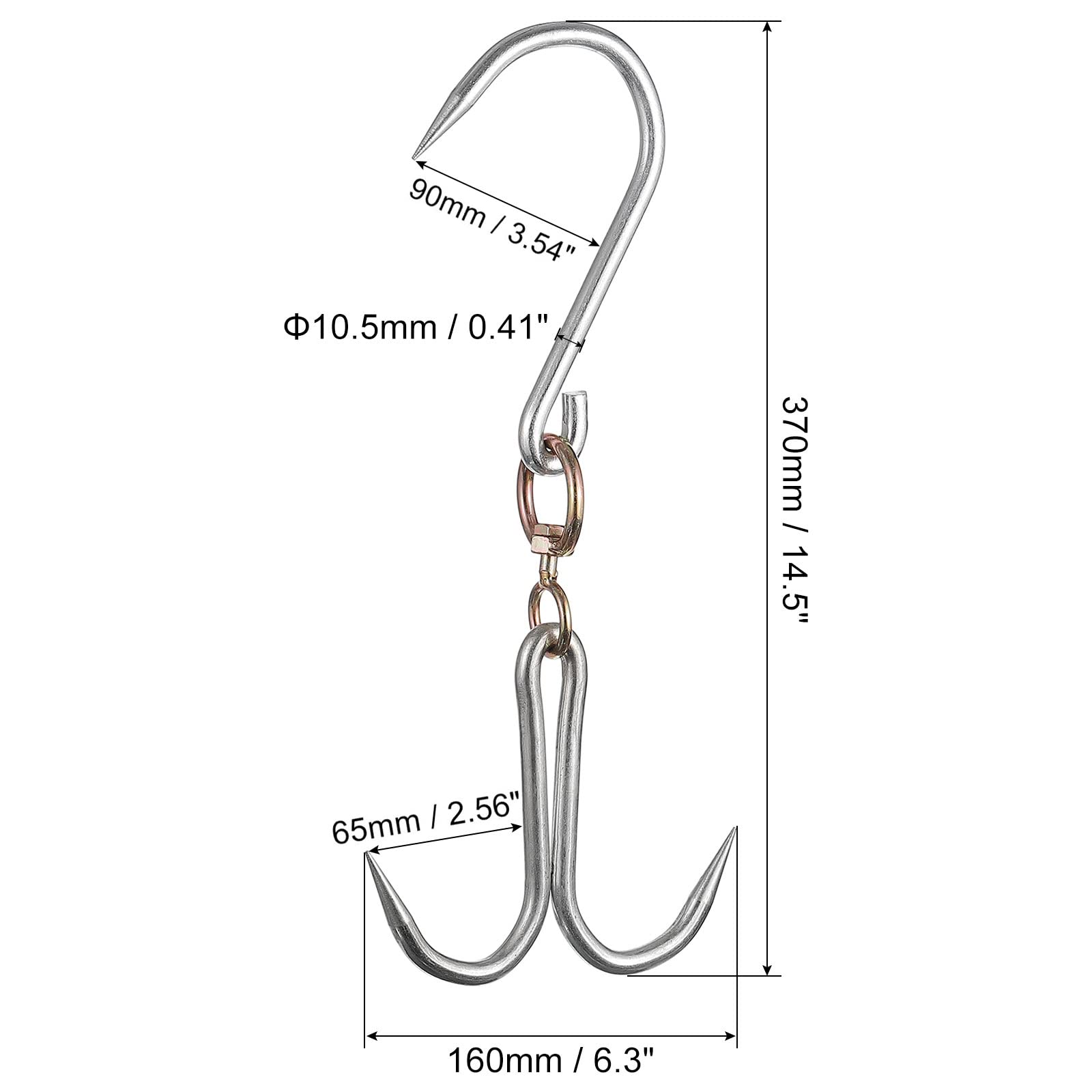 uxcell 14.5'' Double Meat Hooks, 0.41'' Thickness Galvanized Integrated Swivel Meat Hook for Hanging Drying Smoking Meat Products, 2Pcs