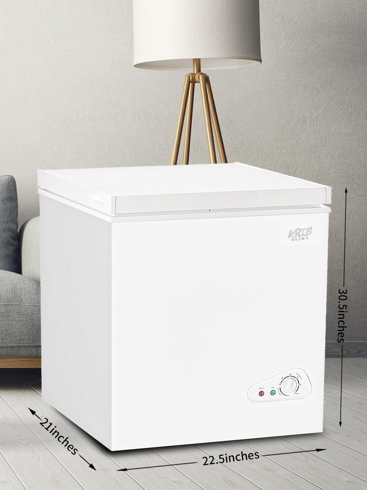 Chest Freezer Krib Bling Adjustable Thermostat Compact Freezers with Removable Storage Basket for House Kitchen Garage Basement (5.0 cu.ft, White)