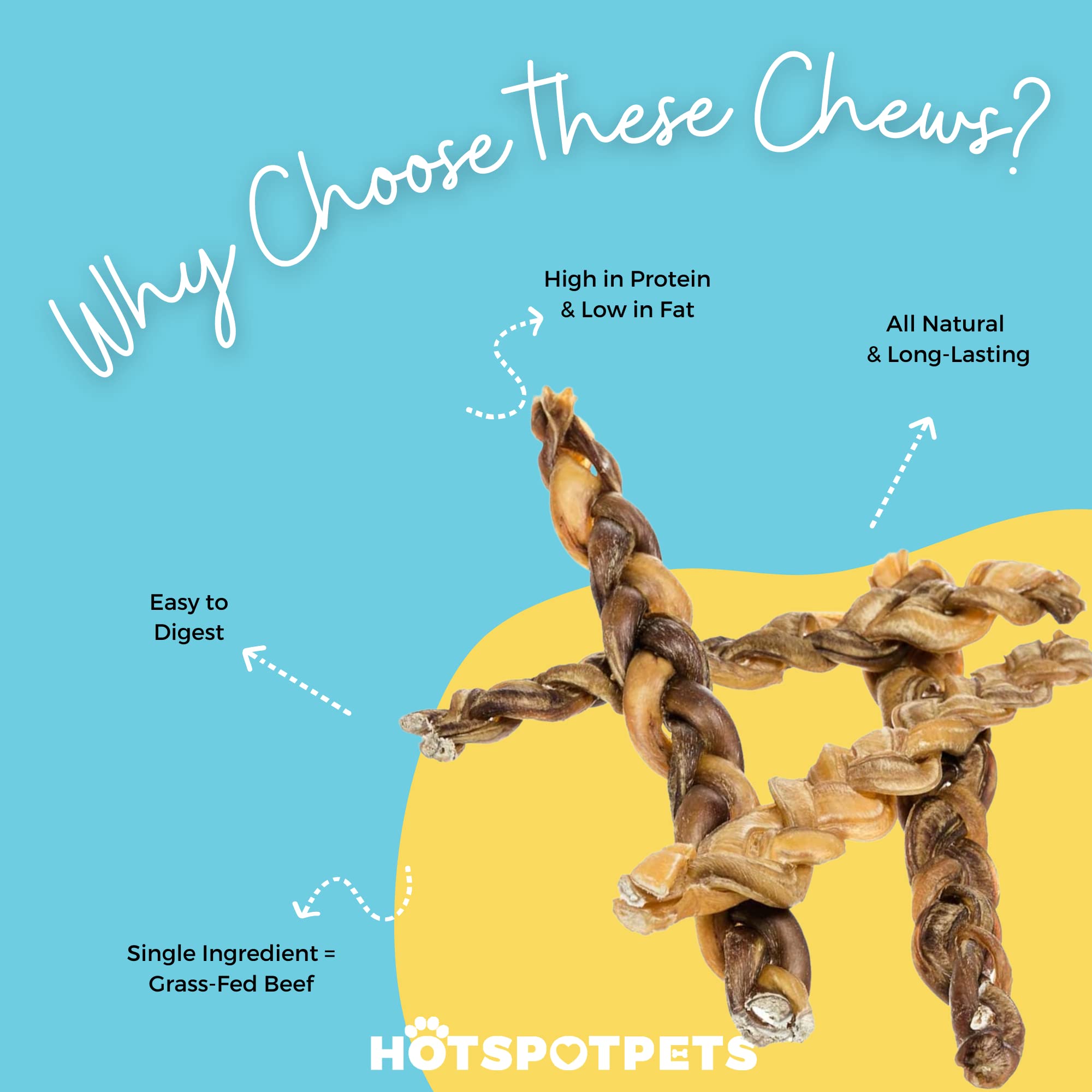 hotspot pets Braided Bully Sticks for Dogs -(12 Inch -10 Pack) All Natural Long Lasting Twisted Beef Pizzle Dog Chew Treats - Grain Free Fully Digestible Rawhide Alternative - 12 Inch Stix