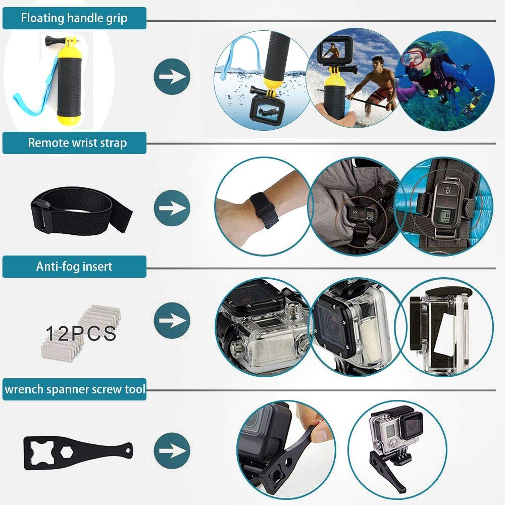 Artman Upgraded Action Camera Accessories Kit 61-in-1 for Gopro Hero 10 9 8 7 6 5 4 3 2 1 Black Max Fusion Session Silver Akaso DJI Xiaomi Yi Apeman 2018 Insta360(Black)