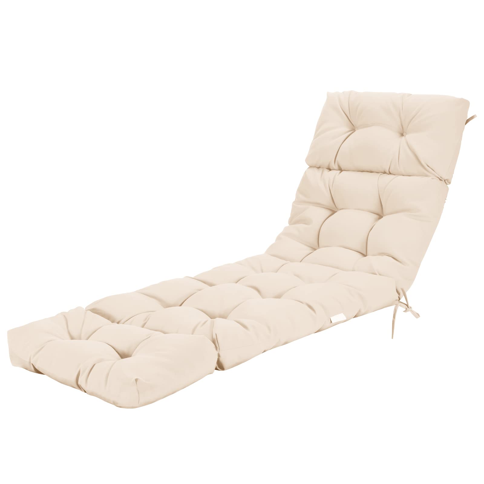 Chair, 72” x 22” x Chaise Lounge w/4 String Ties, Thickened, Tufted Patio Recliner for Outdoor Indoor Cushions, 1 Count (Pack of 1), Beige