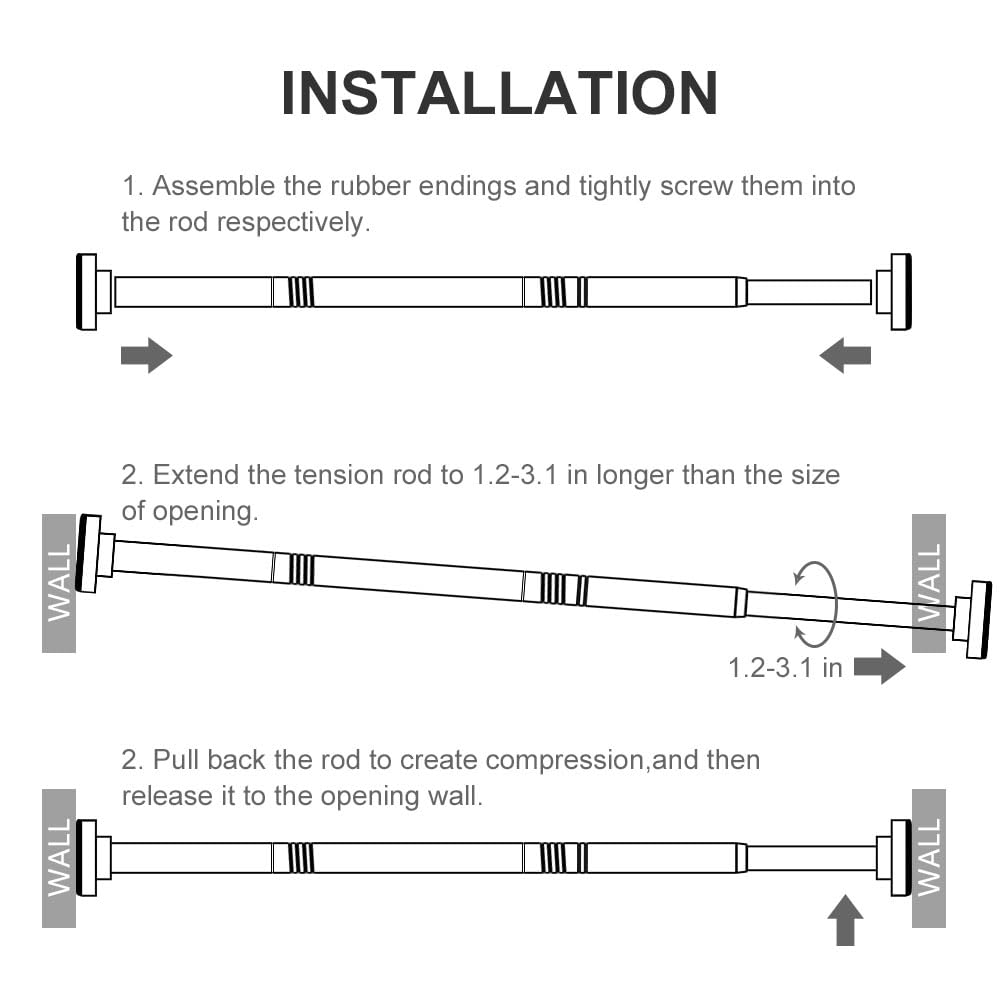 Ausemku Shower Tension Rod - 40-72 Inch Never Rust Non-Slip Spring Tension Use Bathroom Kitchen