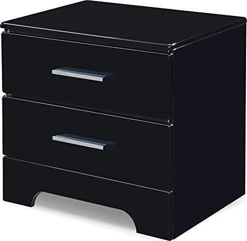 ClickDecor Hudson End Side Nightstand with 2 Drawers, Wooden Accent Table for Bedroom with Matte Chrome Handle, Black