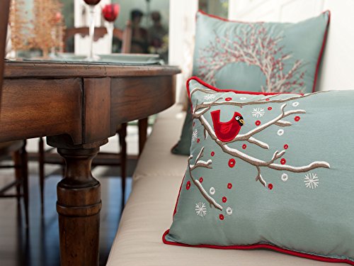 Pillow Perfect Holiday Cardinal on Snowy Branch Lumbar Pillow, 11.5" x 18.5", Blue