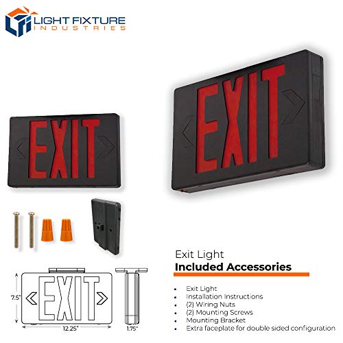 LFI Lights | Red Exit Sign | All LED | Black Thermoplastic Housing | Hardwired with Battery Backup | Optional Double Face and Knock Out Arrows Included | UL Listed | LED-R-B