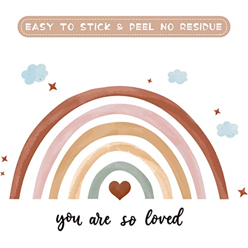 Rainbows Wall Decal, Boho Rainbow Stickers Large Rainbow Wall Decor Peel and Stick Wallpaper for Girl Bedroom Baby Shower Nursery Kid Playroom Classroom Decor You are So Loved 30 x 14 inches (Boho)