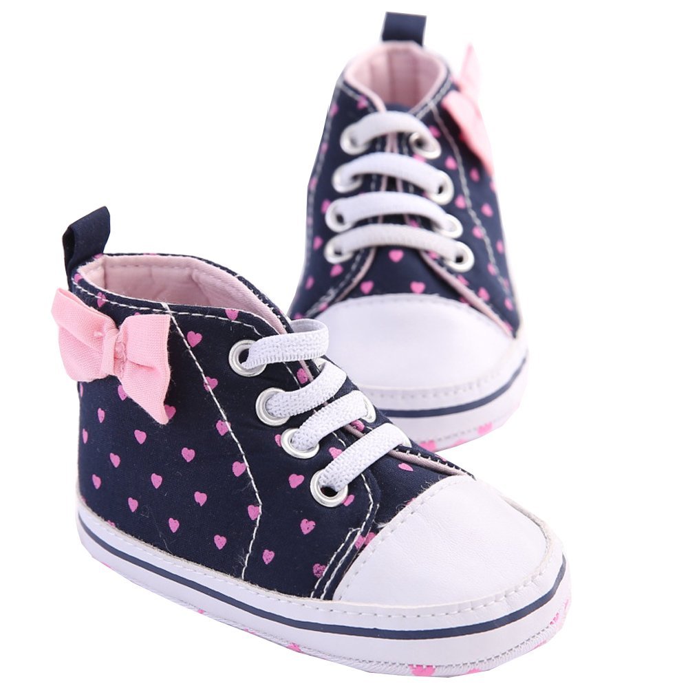 WAYLONGPLUS Infant Canvas Soft Sole Anti-Slip Prewalker Toddler Crib Shoes Love Print Sneaker (Pink Size 1)