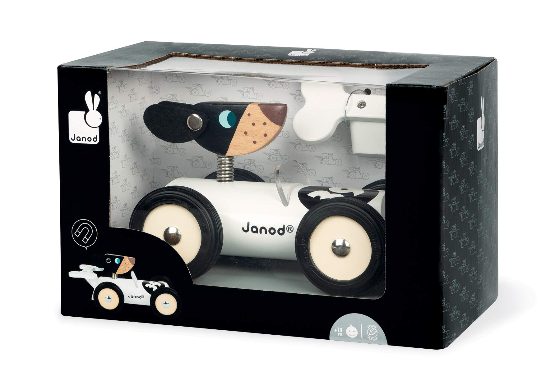 Janod Spirit Solid Car Push Toy with Bernard Dog - Ages 18 Months+ - J04491