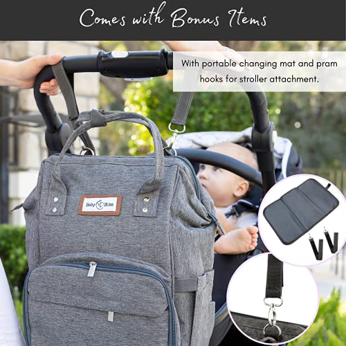 BABY BLISS Diaper Backpack Bag - Waterproof & Scratch-free - Large Capacity with Insulated Bottle Pockets & USB Charging Port - with Changing Mat & Stroller Pram Hooks