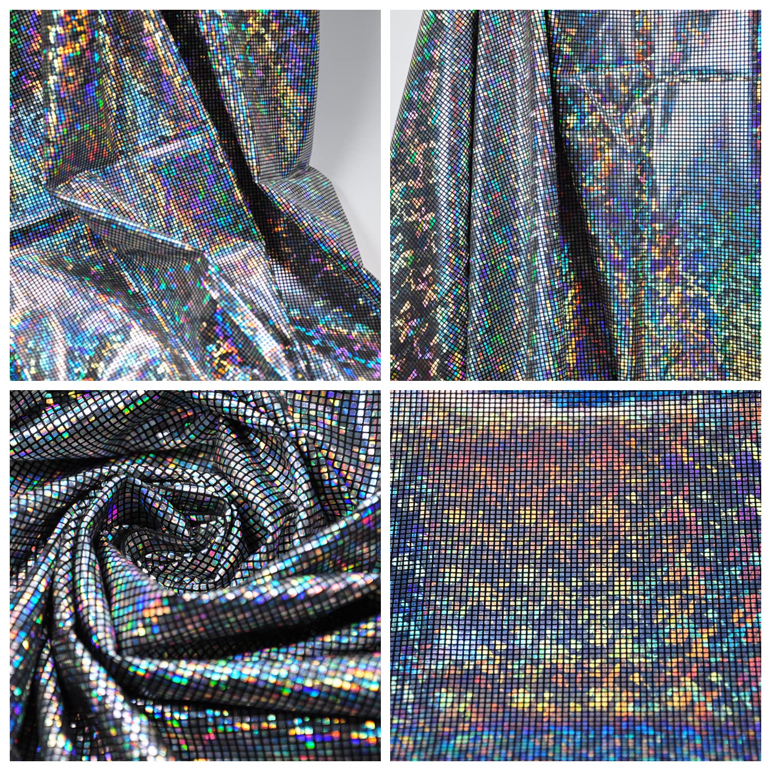 Yutone Stretch Knit Fabric 57inch Wide Decoration, Apparel, Costume Sewing Quilting Apparel Crafts Décor by Yard (Iridescent Hologram Silver 1Yard)