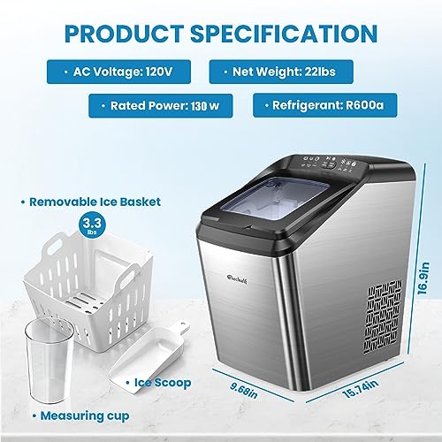 Countertop Ice Makers Countertop Ice Machine Elechelf,33Lbs/24Hr's,Bullet Icer Maker Machine,9 Pcs Cube Ready in 8-15mins with Scoop and Basket,Perfect for Home/Kitchen/Party/Office(Sliver)