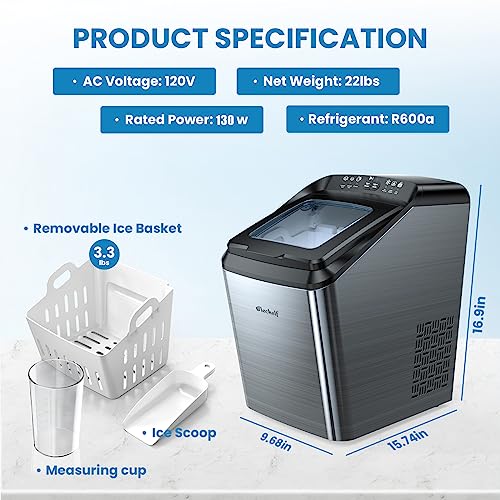 Countertop Ice Makers Countertop Ice Machine Elechelf,33LBS/24HRS,Bullet Ice Maker Machine,9 Pcs Cube Ready in 8-15mins with Scoop and Basket,Perfect for Home/Kitchen/Party/Office(Black)