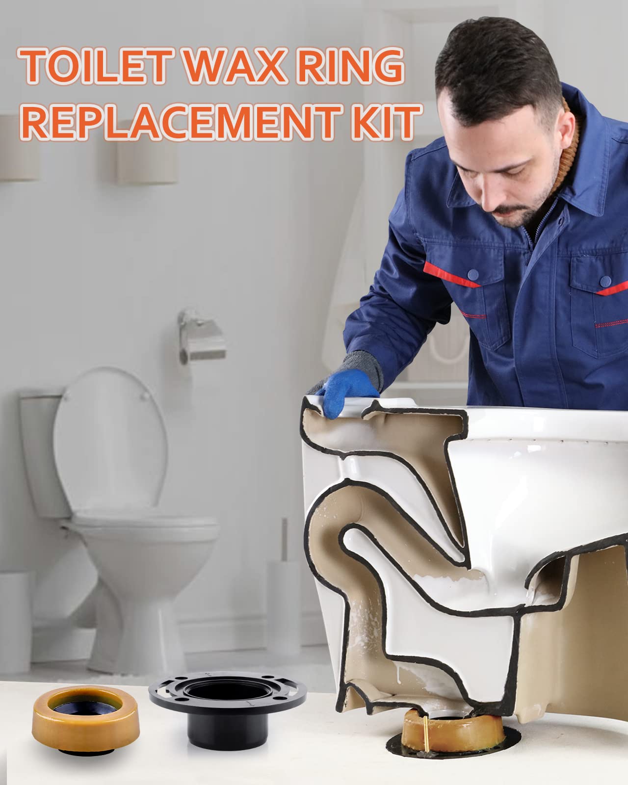 boeemi Toilet Flanges and Wax Rings for Toilets with Extended Flanges and Extra Thick Wax Rings for Floor Exit Toilets New Installation or Reinstallation 4" Waste Line for Plumbing Below Floor