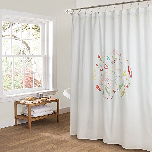 Merryfeel Shower Curtain,Fabric Embroidered Shower Curtain for Bathroom 180 x 190 cm (70"x74" Approx) White